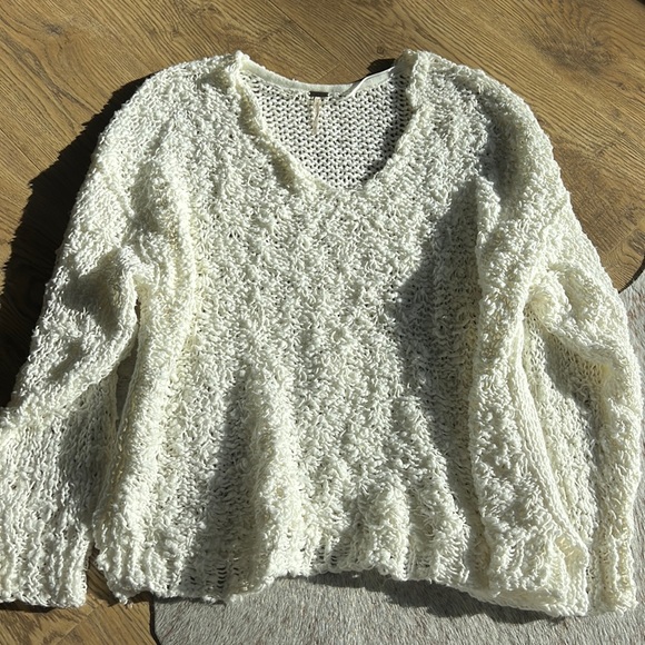 Sweaters | Free People White Cotton Nubby Crochet Holey Chunky Knit Top ...